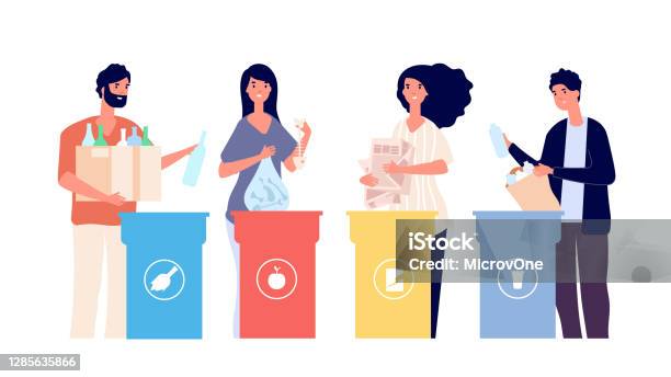 Orangorang Memilah Sampah Sampah Yang Dapat Didaur Ulang Dalam Wadah