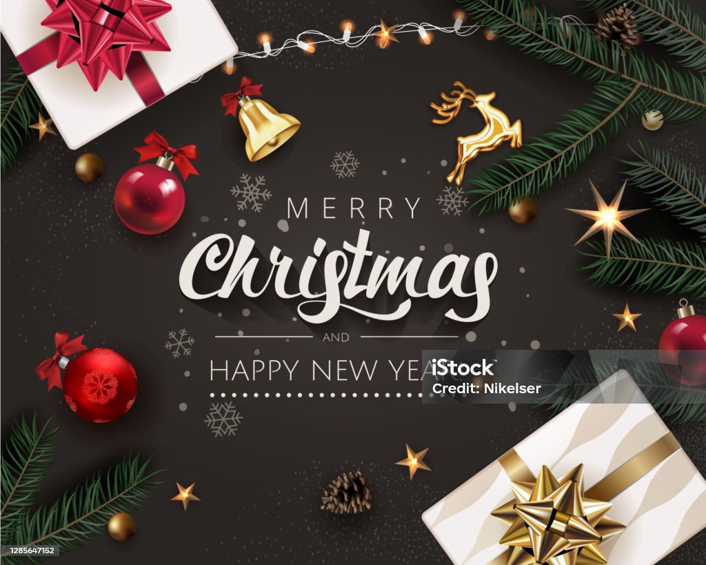 Célébration De Noël Riche Surface Sombre Fond Avec Des Branches