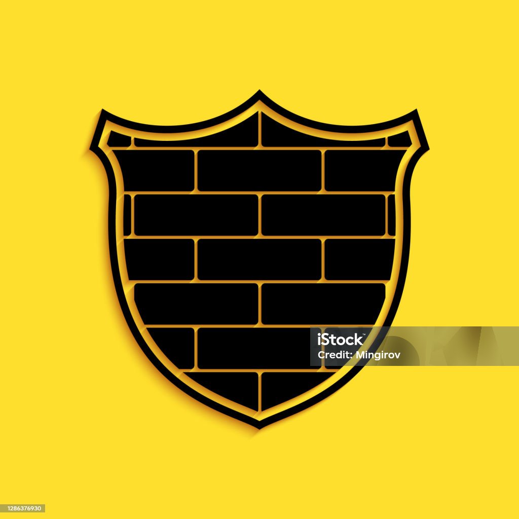 Ilustración De Escudo Negro Con Icono De Pared De Ladrillo De Seguridad