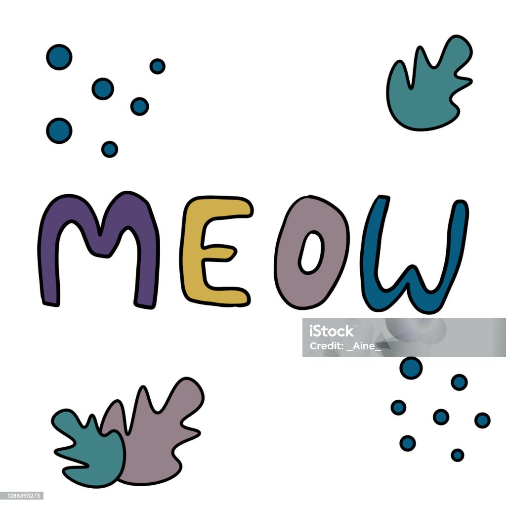 Beyaz Arka Planda Izole Kelime Meow Sevimli El Çizilmiş Harfler Stok ... Beyaz Arka Planda Izole Kelime Meow Sevimli El Çizilmiş Harfler Stok ...