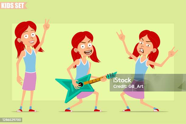 Kartun Datar Berambut Merah Karakter Vektor Set Ilustrasi Stok Unduh