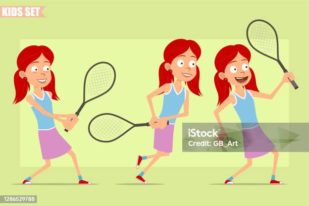 Kartun Datar Berambut Merah Karakter Vektor Set Ilustrasi Stok Unduh