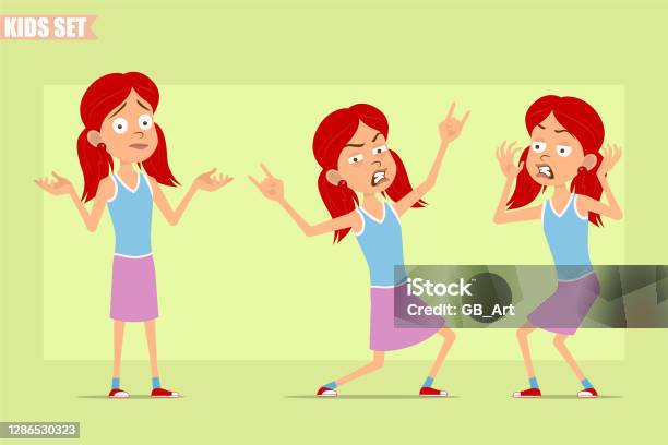 Kartun Datar Berambut Merah Karakter Vektor Set Ilustrasi Stok Unduh