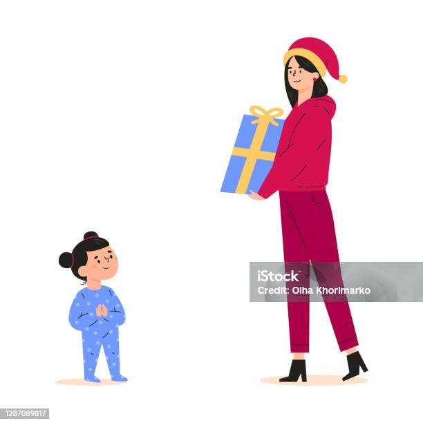 Mom Gives A New Year T To Her Daughter Stock Illustration Download