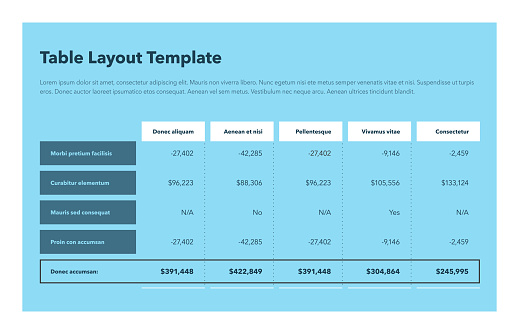 Modern Business Table Layout Template With The Total Sum Row And Place