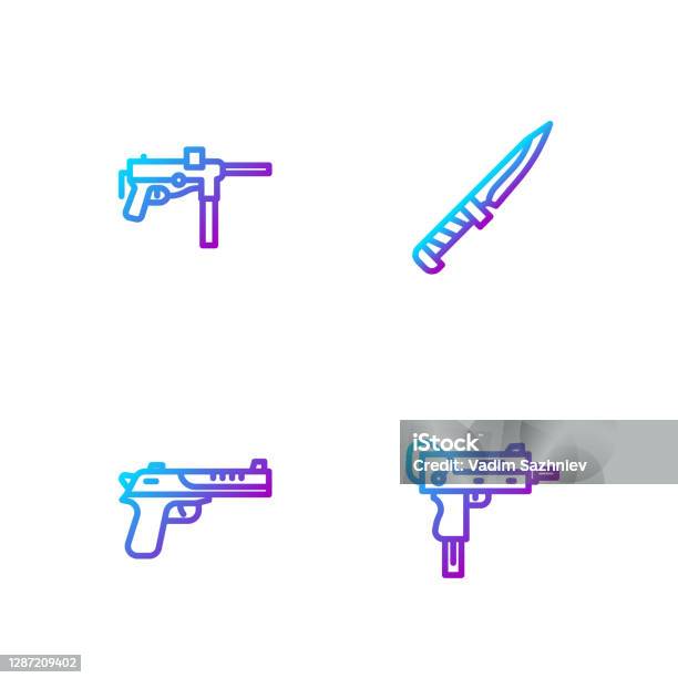 Réglez La Ligne Uzi Mitraillette Desert Eagle Submachine M3 Et Couteau