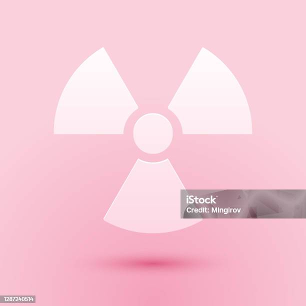 Icône Radioactive Coupée En Papier Disolement Sur Le Fond Rose Symbole