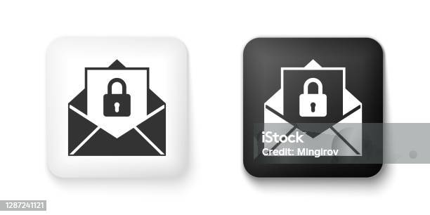 Icône De Courrier Sécurisé Noir Et Blanc Disolement Sur Le Fond Blanc