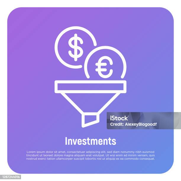 Investasi Koin Dolar Dan Euro Jatuh Dalam Corong Ikon Garis Tipis ... Investasi Koin Dolar Dan Euro Jatuh Dalam Corong Ikon Garis Tipis ...