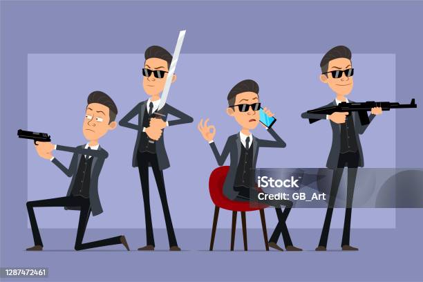 Ensemble Plat Plat De Caractère Dhomme De Mafia De Dessin Animé