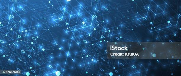 Technology Background With Plexus Effect Big Data Concept Binary Computer Code Vector