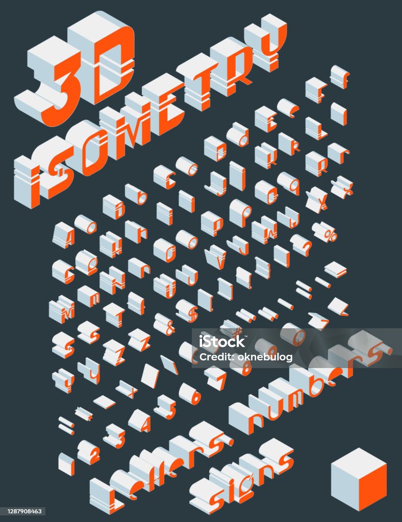 Font 3d Isometrik Vektor Kumpulan Huruf Warna Angka Dan Tanda Baca