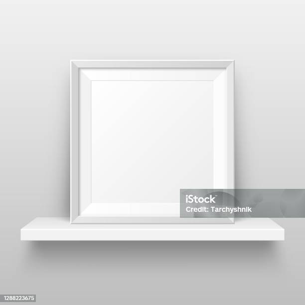 Rak Dinding Realistis Dengan Bingkai Gambar Kosong Mockup Poster Untuk