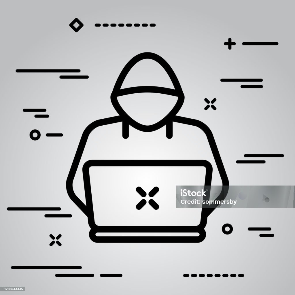 Thin Line Art Hacker Or Coder Icon On A Grey Background Stock ... Thin Line Art Hacker Or Coder Icon On A Grey Background Stock ...
