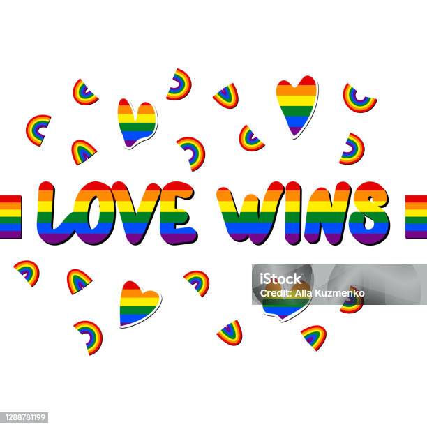 Lgbt 아이콘 집합입니다 성적 소수자 마음 무지개 플래그 템플릿 디자인 벡터 일러스트레이션 사랑이 승리합니다 무지개색의