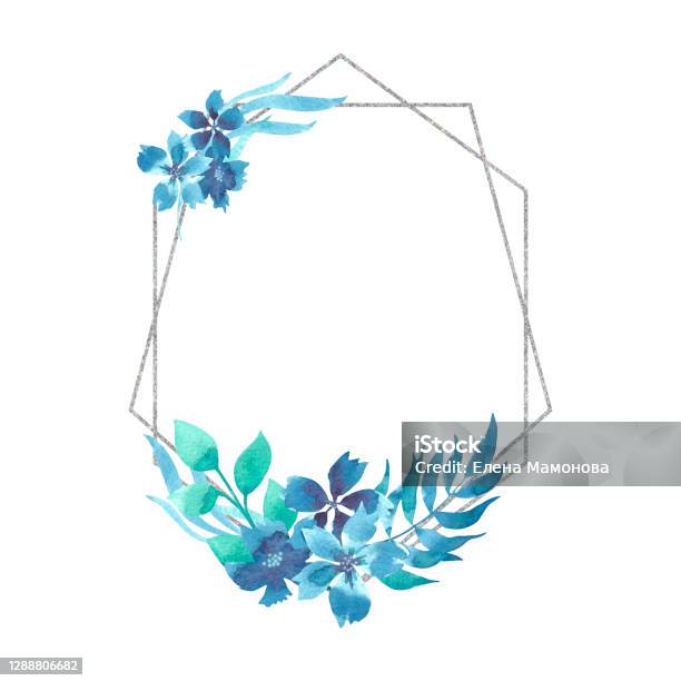 Cadre Floral Daquarelle Avec Les Fleurs Et Les Branches Bleues Avec Un