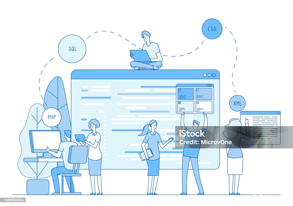 Programmers Coding Website Coders Write Source Code On Screen On Window Php Css Engineer