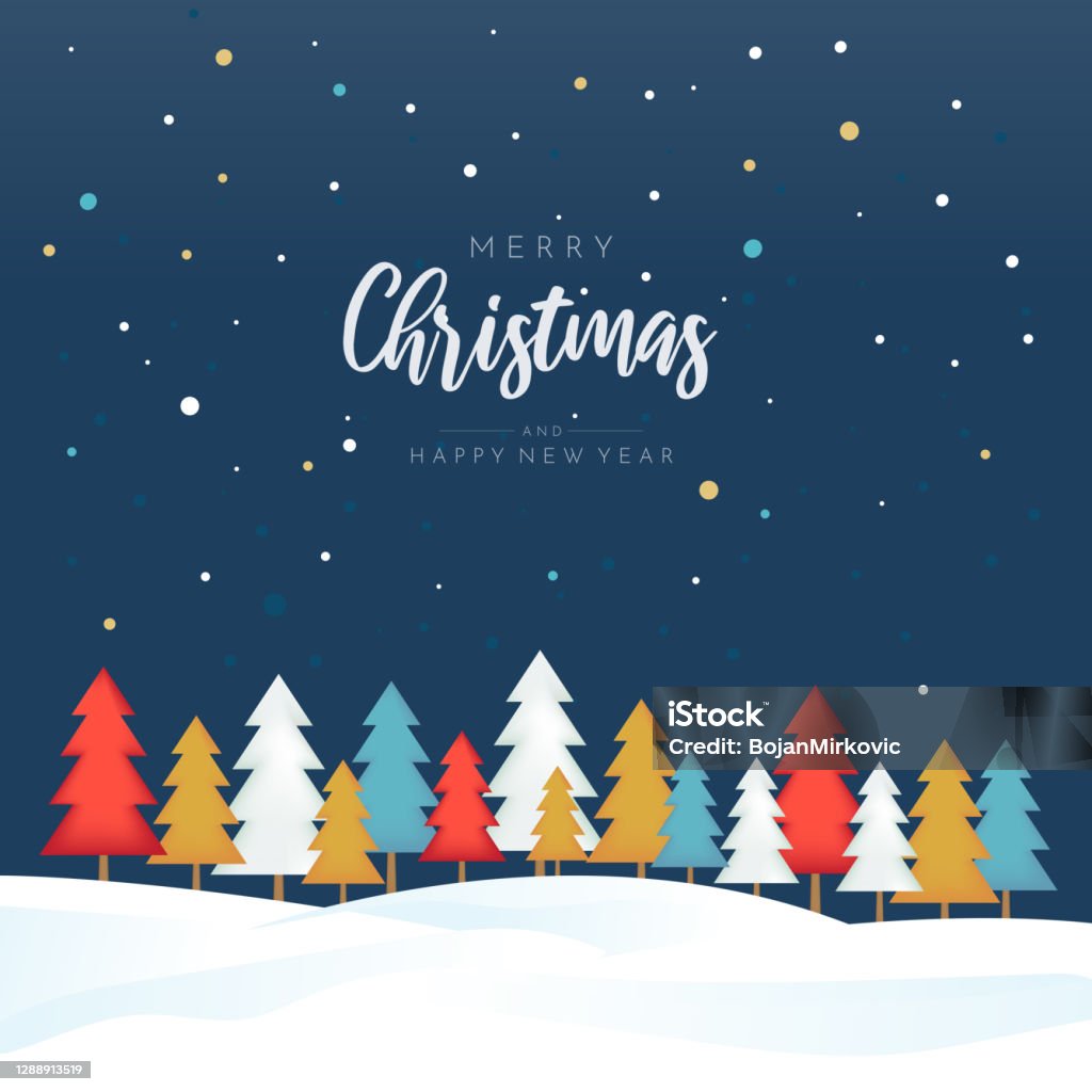 Poster Selamat Natal Dan Tahun Baru Dengan Pepohonan Berwarnawarni