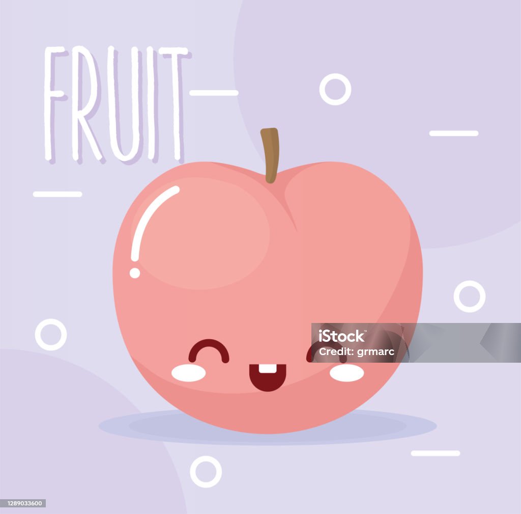 Buah Kawaii Persik Dengan Senyum Dengan Huruf Buah Ilustrasi Stok