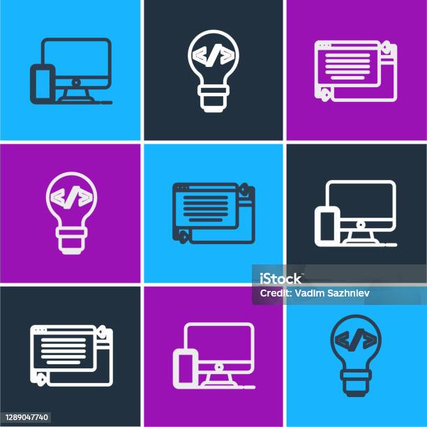 Vetores De Definir Monitor De Linha E Móvel Design Ui Ux E Ícone De