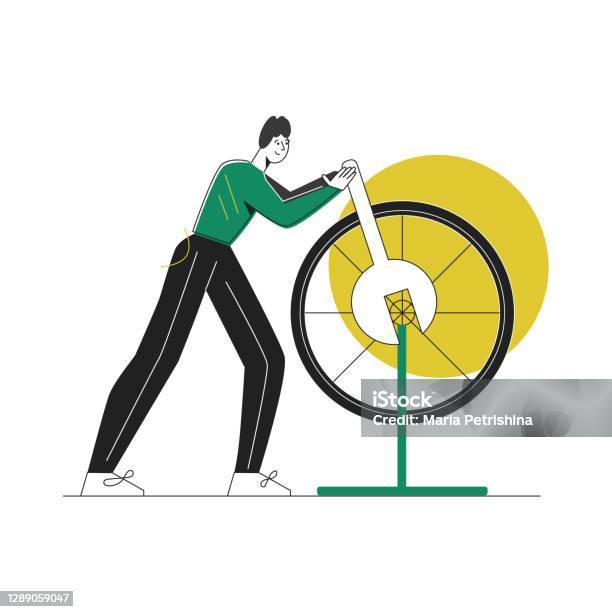Pemuda Memperbaiki Sepeda Modern Ilustrasi Vektor Datar Terisolasi Pada