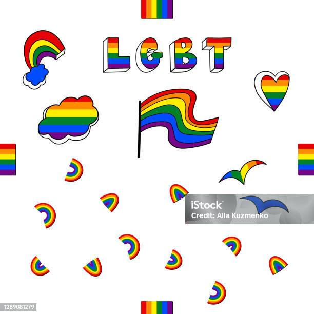 Lgbt 아이콘 집합입니다 성적 소수자 마음 무지개 플래그 템플릿 디자인 벡터 일러스트레이션 사랑이 승리합니다 무지개색의