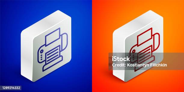 Ikon Printer Garis Isometrik Diisolasi Pada Latar Belakang Biru Dan