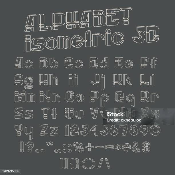 Font 3d Isometrik Vektor Koleksi Huruf Angka Dan Tanda Baca Hitamputih