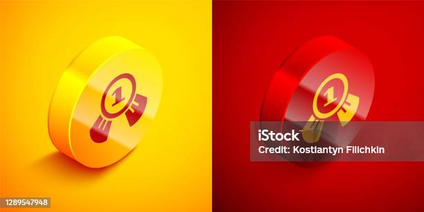 Ikon Medali Isometrik Terisolasi Pada Latar Belakang Oranye Dan Merah