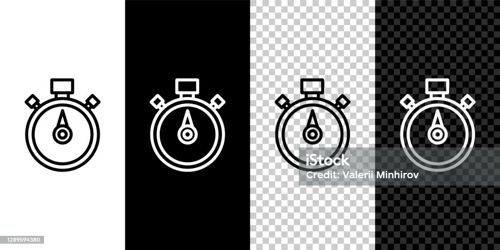 Définir La Ligne Stopwatch Icône Isolée Sur Fond Noir Et Blanc Signe De