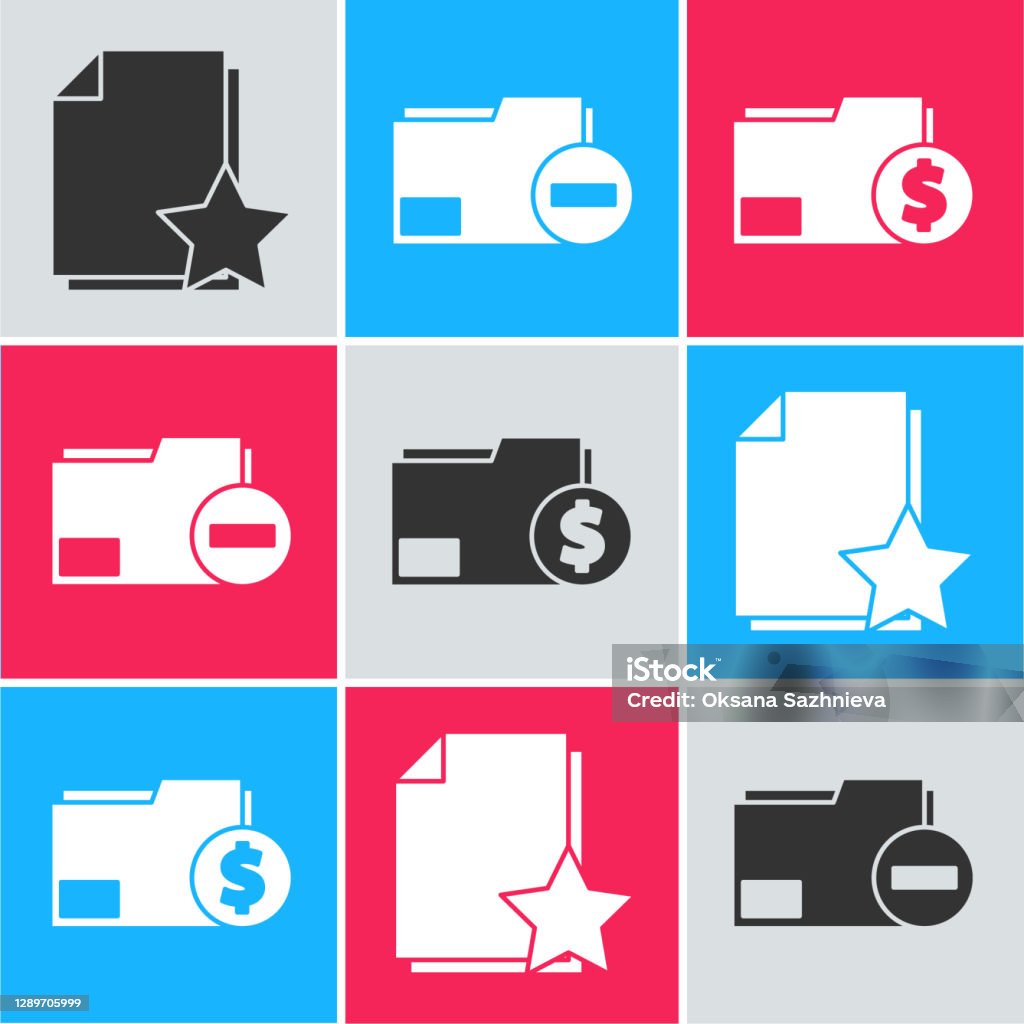 Set Document With Star Document Folder With Minus And Finance Document Folder Icon Vector Stock
