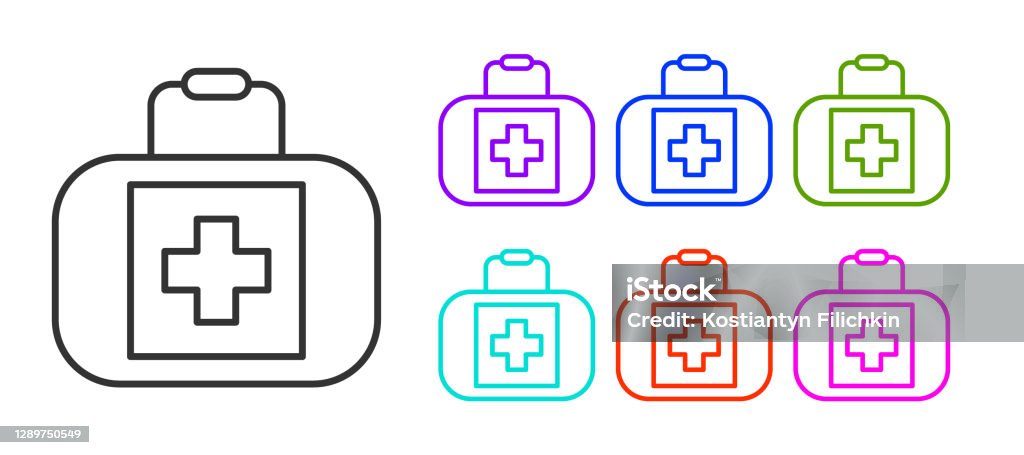 Schwarze Linie Erstehilfekitsymbol Isoliert Auf Weißem Hintergrund ... Schwarze Linie Erstehilfekitsymbol Isoliert Auf Weißem Hintergrund ...