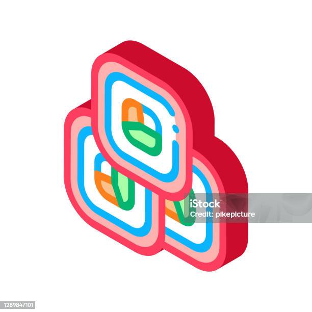 Ilustrasi Vektor Ikon Isometrik Sushi Roll Ikan Beras Ilustrasi Stok