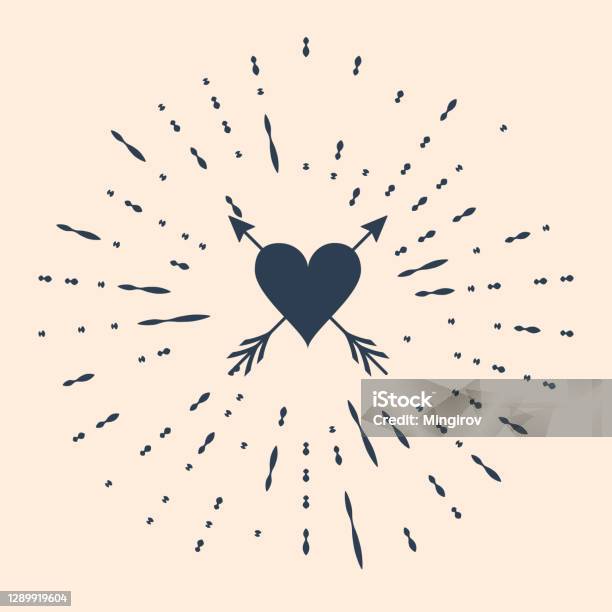 Coeur Noir Avec Licône De Flèche Disolement Sur Le Fond Beige Joyeuse