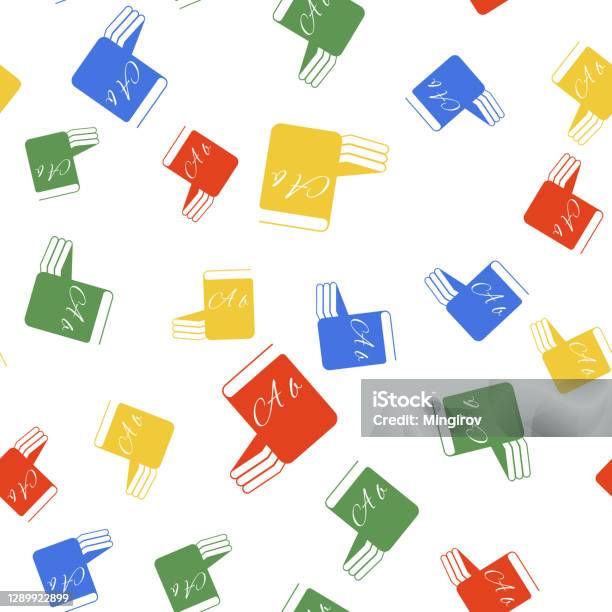 Ikon Buku Abc Warna Terisolasi Pola Mulus Pada Latar Belakang Putih