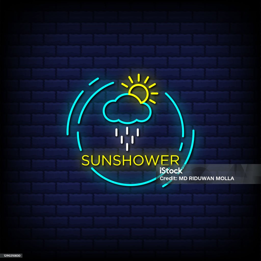 Sun Shower Neon Sign Style Text Stock Illustration Download Image Now