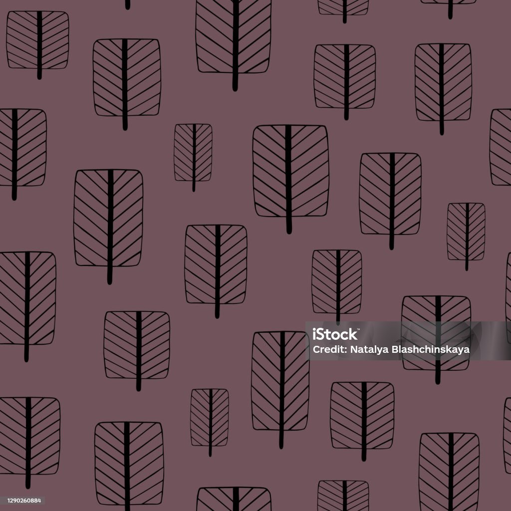 Simple Doodle Leaves Seamless Patternvector Stylized Leaves In
