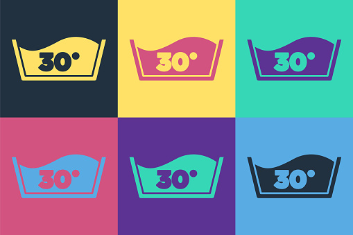 Pop Art Wassen Onder 30 Graden Celsius Pictogram Geïsoleerd Op Kleur ... Pop Art Wassen Onder 30 Graden Celsius Pictogram Geïsoleerd Op Kleur ...