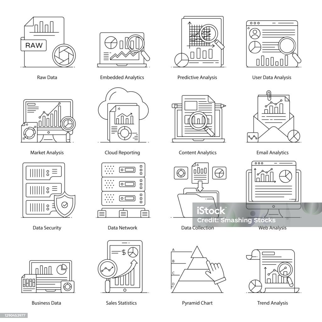 Ilustración de Pack De Iconos De Concepto De Esquema Plano De ... Ilustración de Pack De Iconos De Concepto De Esquema Plano De ...