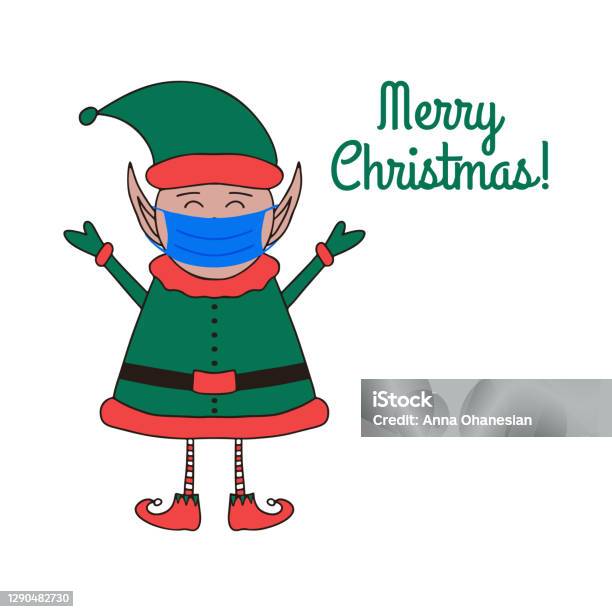 Kartu Ucapan Natal Dengan Santa Claus Lucu Dalam Topeng Medis Dan Ruang