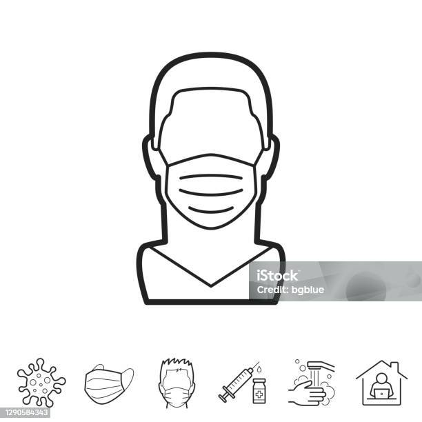 Pria Bertopeng Perlindungan Wajah Medis Ikon Garis Goresan Yang Dapat ... Pria Bertopeng Perlindungan Wajah Medis Ikon Garis Goresan Yang Dapat ...