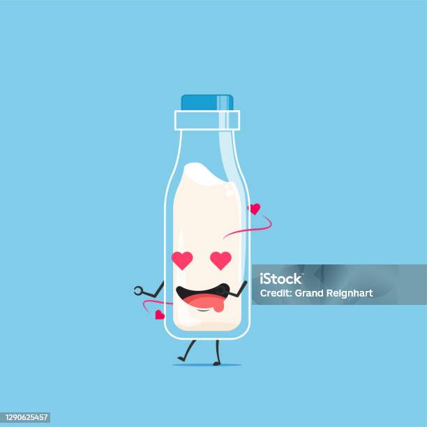Sebotol Karakter Susu Putih Jatuh Cinta Terisolasi Pada Latar Belakang