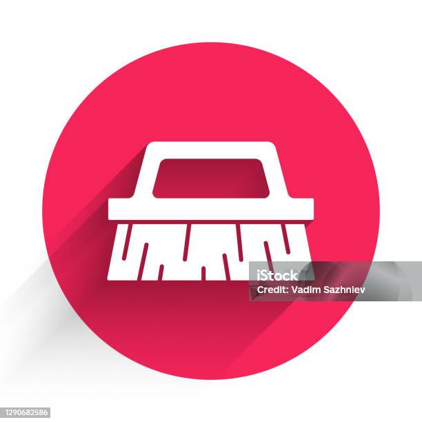Sikat Putih Untuk Ikon Pembersih Diisolasi Dengan Bayangan Panjang