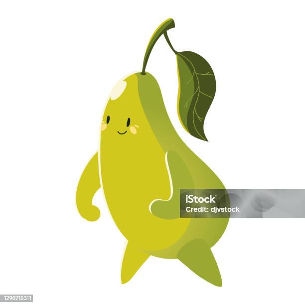 Buah Kawaii Lucu Wajah Kebahagiaan Lucu Pir Kartun Ilustrasi Stok