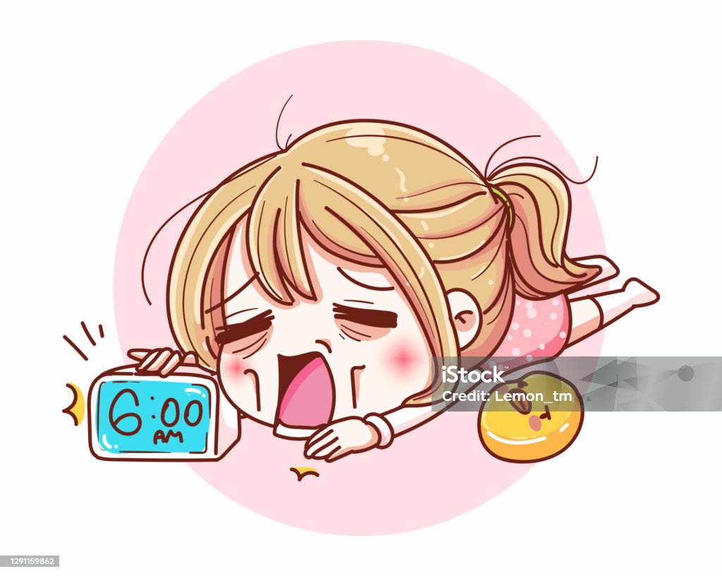 Sleeping Girl Wakes Up In The Morning And Cartoon Character Design