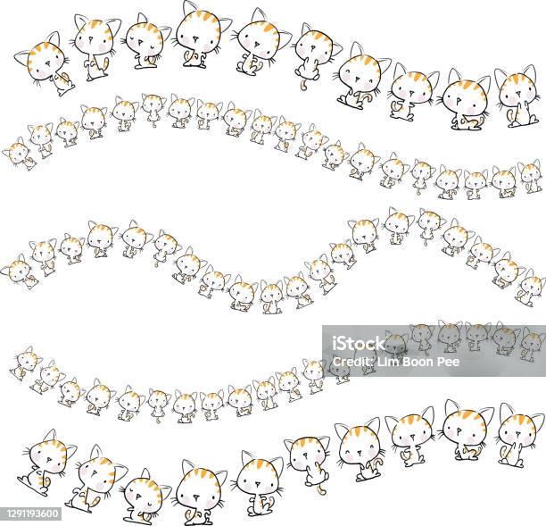 Ilustración De Vector Dibujos Animados Gatos Fondo Frontera Y Más