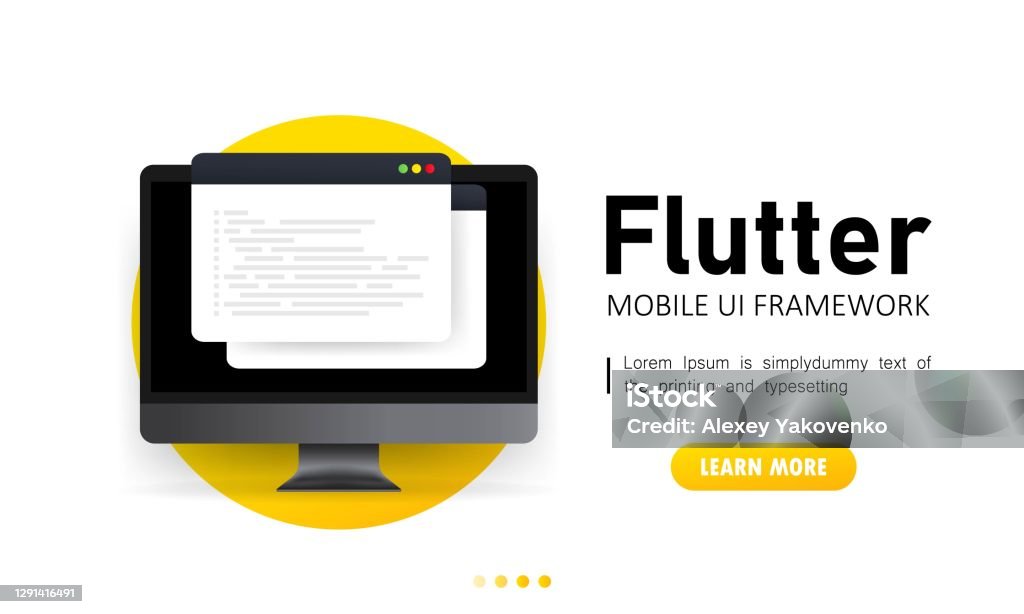 Vetores De Aprenda A Codificar Flutter Mobile Ui Framework Na Tela Do Computador Ilustração De