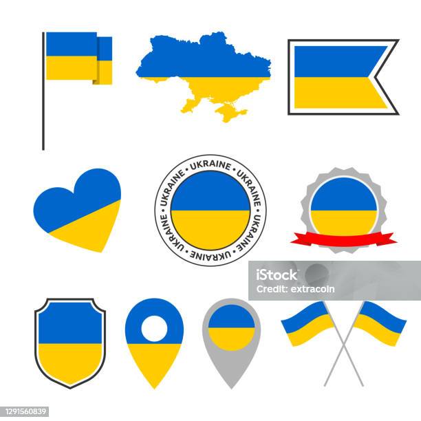 Ukrainian Flag Icons Set National Flag Of Ukraine Symbols Stock