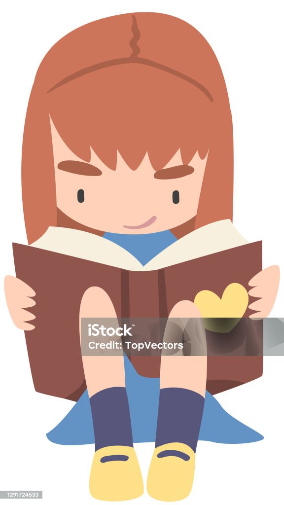 Vetores De Lovely Girl Sentado No Chão E Lendo Livro Criança