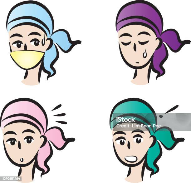 Vector Cartoon Emoji Girl With Headscarf Set Stock Illustration
